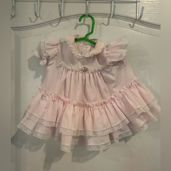 Bryan | Dresses | Bryan Vintage Baby Pink Ruffle Lace Pinafore Frilly ...